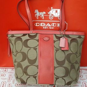 Coach | Bags | Coach Signature Stripe Tote Bag Shouder Bag F295 | Poshmark
